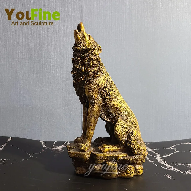 Howling-Wolf-Bronze-Statue-Roaring-Wildlife-Animal-Sculpture-Vintage ...