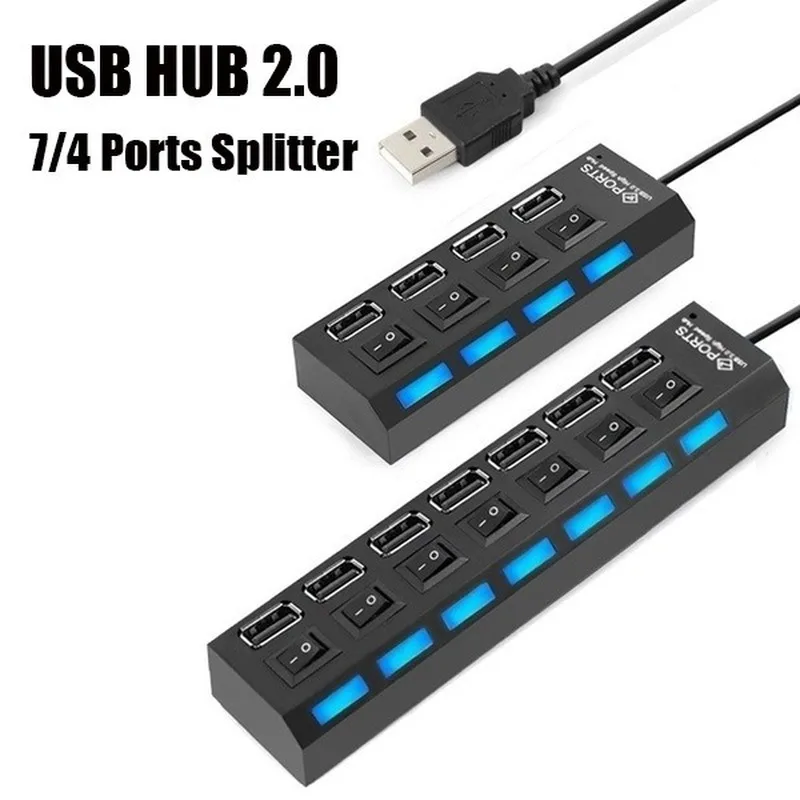 7/4 Ports Usb Hub 2.0 With On/Off Led Switch Usb Splitter Distributor ...