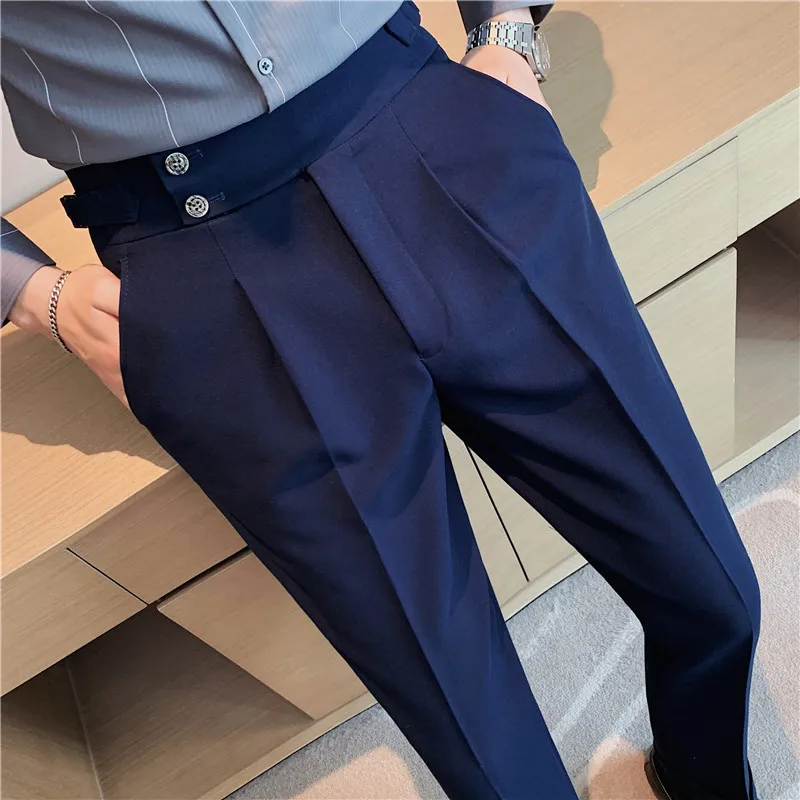 2022 High Quality Business Casual Draped High-waist Trousers Men Solid ...