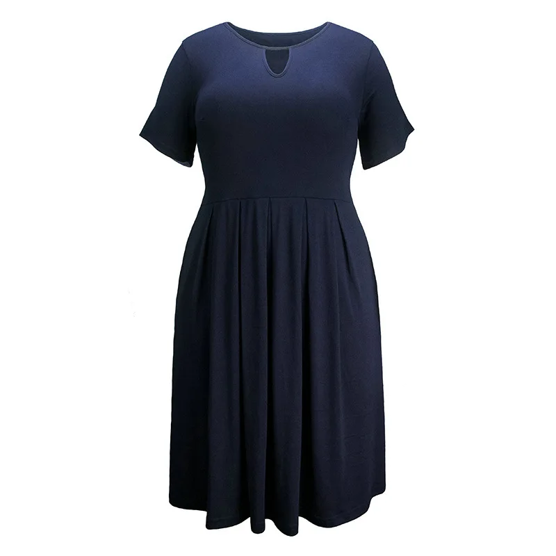 Summer New Europe Plus Size Dresses Fat Mm Knitted Solid Color ...