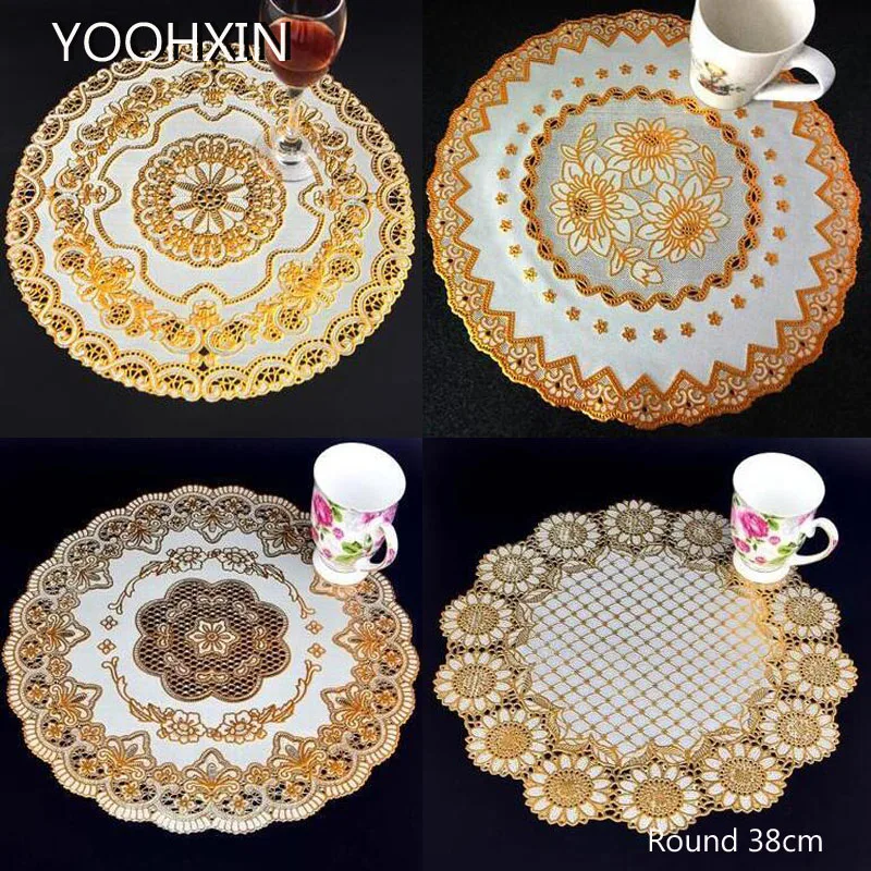 Modern Lace Pvc Gold Plastic Table Place Mat Pad Cloth Cup Wedding Dish ...