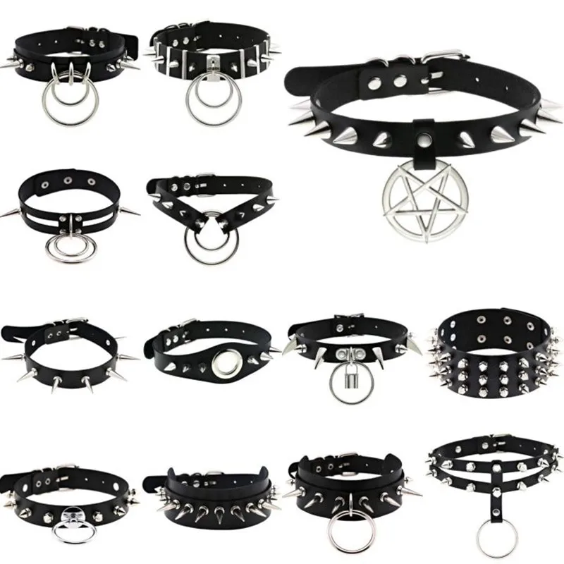 New Goth Punk Spike Rivet Choker Collar For Women Steampunk Pentagram ...