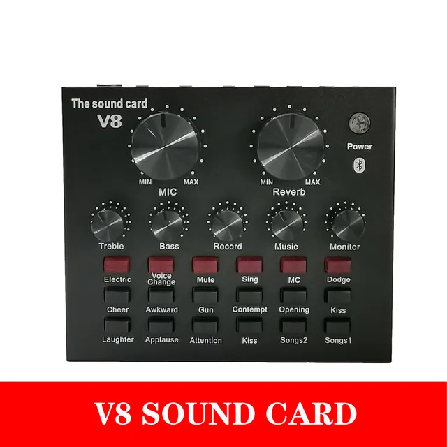 V8 Plus Sound Card Mixer Singing Noise Reduction Portable Microphone ...