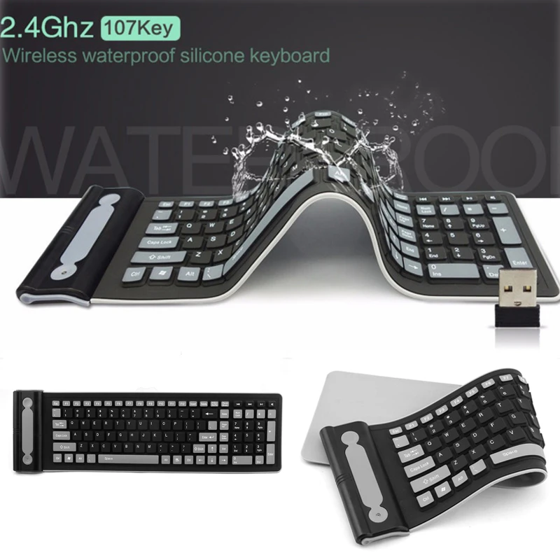 Foldable Silicone Wireless Keyboard 2.4g Usb Flexible Waterproof Slim ...