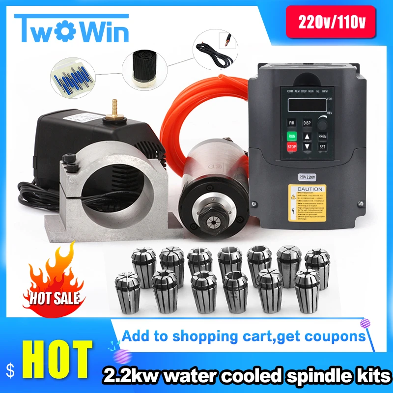2.2kw Spindle Water Cooled Kit ER20 Milling Spindle Motor +2.2KW VFD+ ...