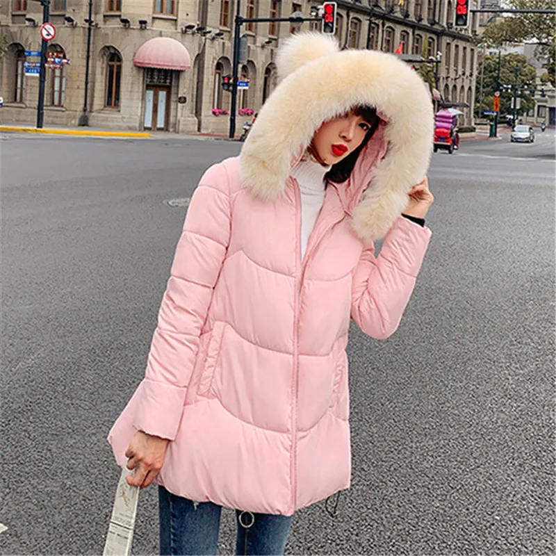 Зимнее женское пальто с кроличьим мехом и капюшоном, теплый пуховик ...