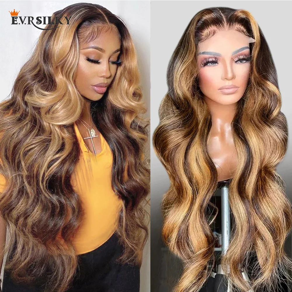 Highlight Honey Blonde Human Hair Wigs Body Wave Lace Front Wig Colored ...
