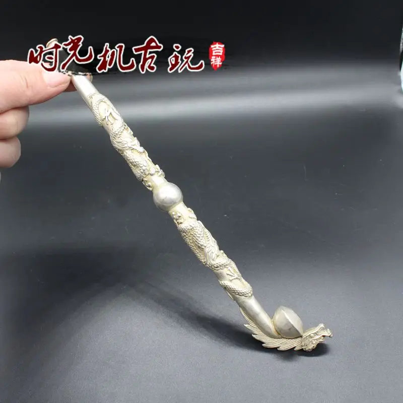 Chinese Tibetan Silver Copper Dragon Old-Fashioned Smoking Pipe ...