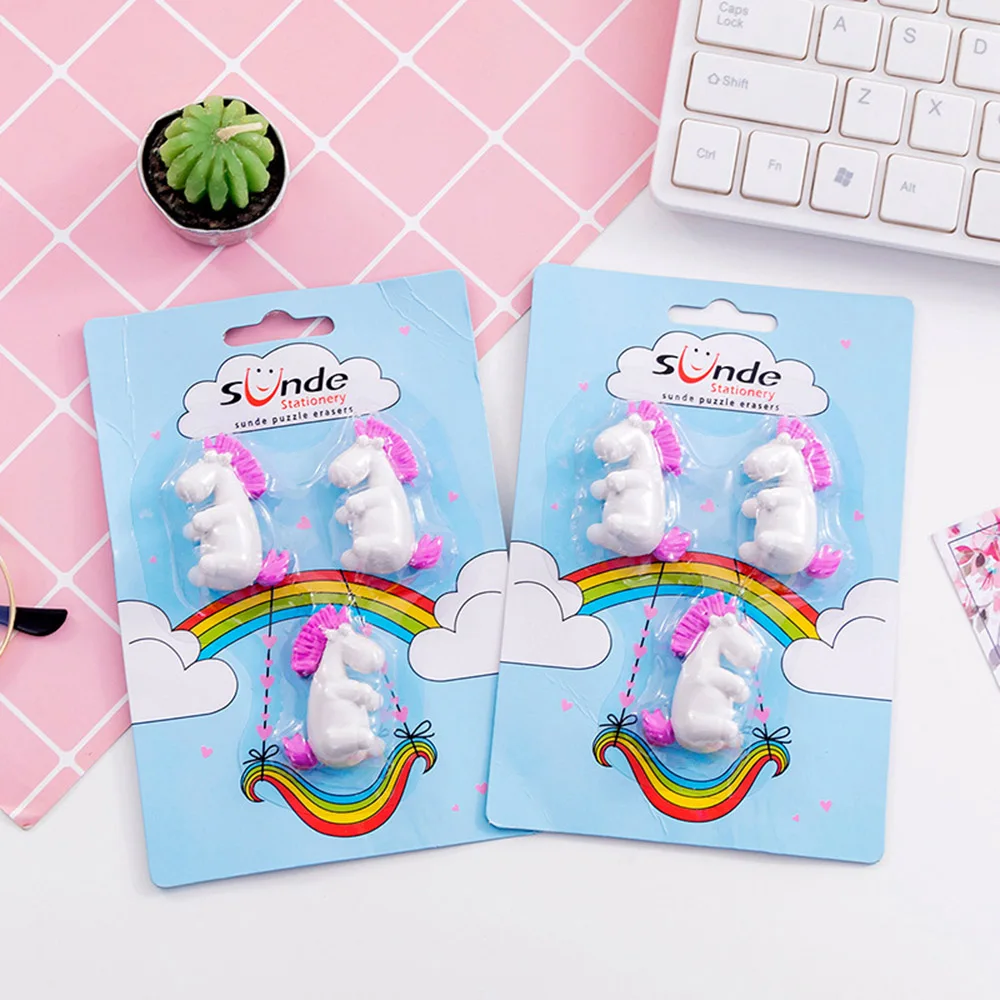 3 Pcs/pack Cartoon Unicorn Rainbow Erasers Writing Drawing Rubber ...