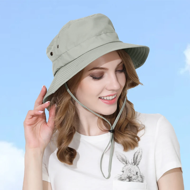Bucket Hat Women's Fashion Breathable Hat With Windproof Rope Daily ...