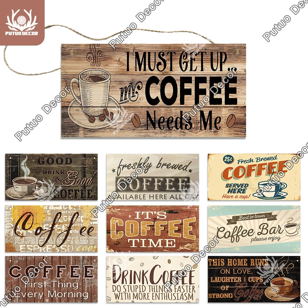 Putuo Decor Coffee Wooden Hanging Signs Decorative Plaques Door Wooden ...