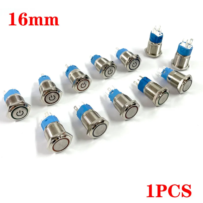 Latching-push-button-switch-locked-16mm-flat-head-Momentary-Push-Button ...