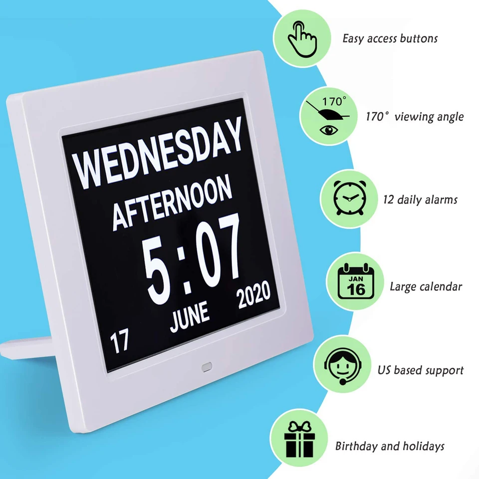 Digital Clock With Date 8 Inch Large Digital LED Day Clock With 6 ...