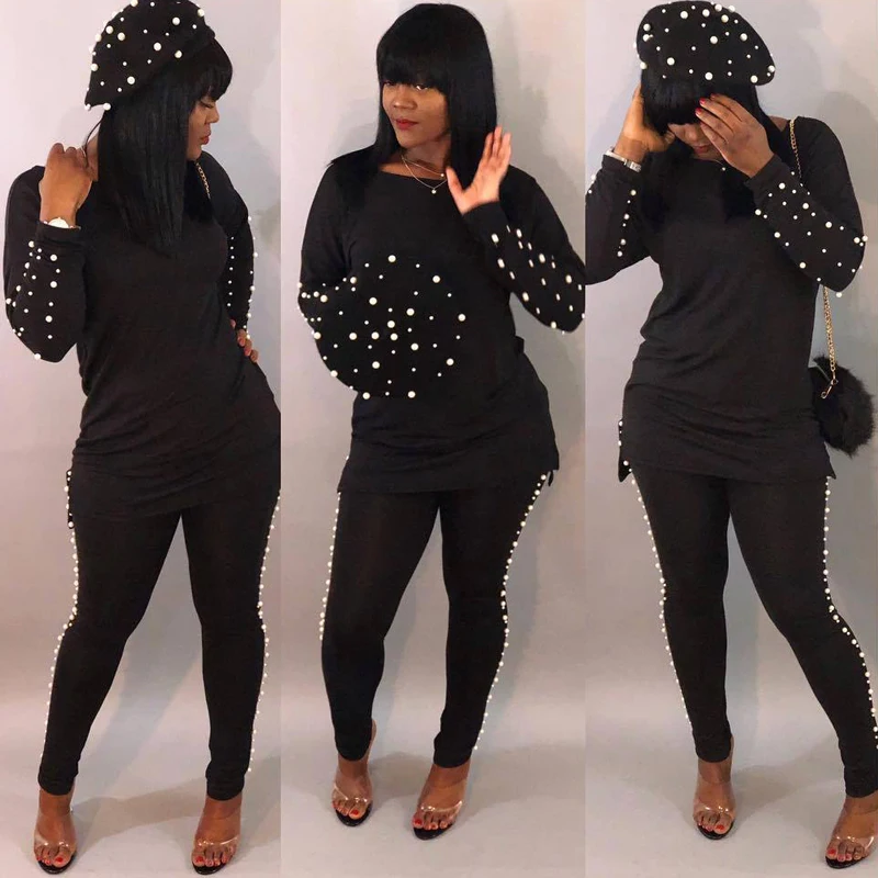 TWO-PIECE-SET-Pearl-Tracksuit-Beading-Sweat-Suit-Women-Sweatshirt-2 ...