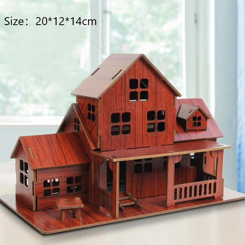 3D Wooden Puzzle Jigsaw Architecture DIY House Villa Kids Boys Girls ...