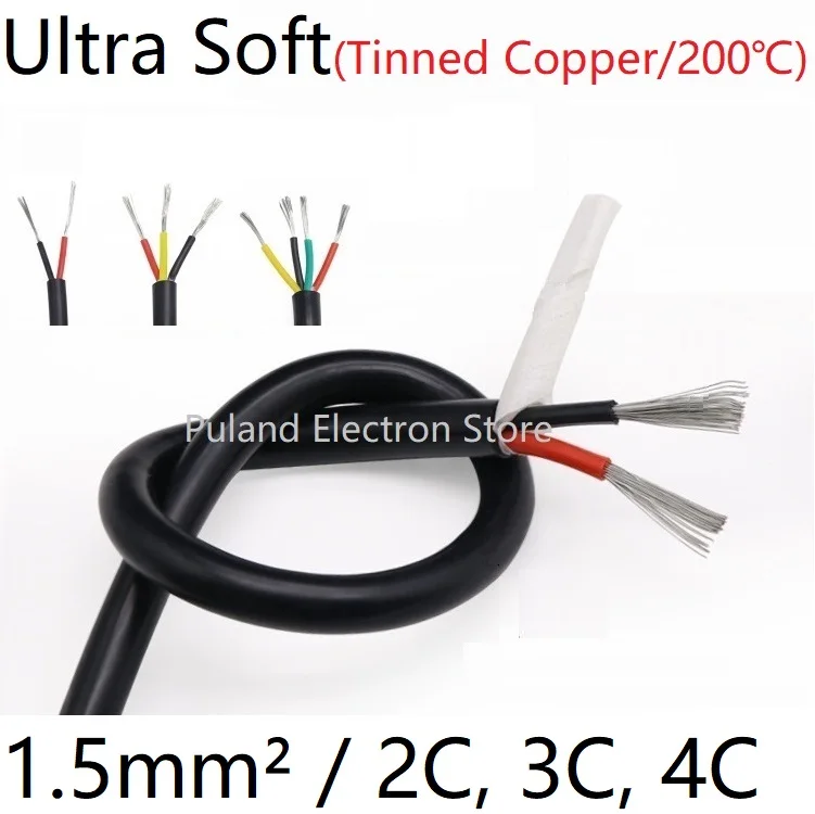 Square 1.5mm Ultra Soft Sheath Wire 2 3 4 Core Silicone Rubber Cable Insulated Flexible Copper ...