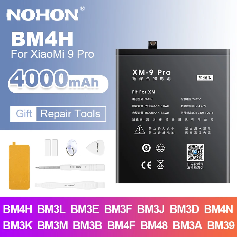 NOHON Battery for Xiaomi Mi 9 Pro CC9 SE 10 8 6 Mix 2 3 Note BM4H BM3L ...