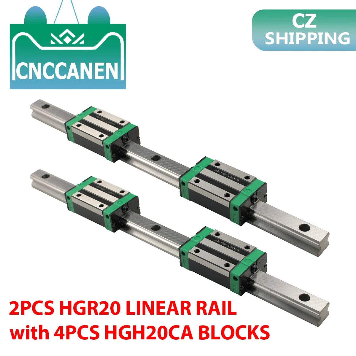2PCS HGR20 HGH20 20mm Square Linear Guide Rail + 4PCS Slide Block ...