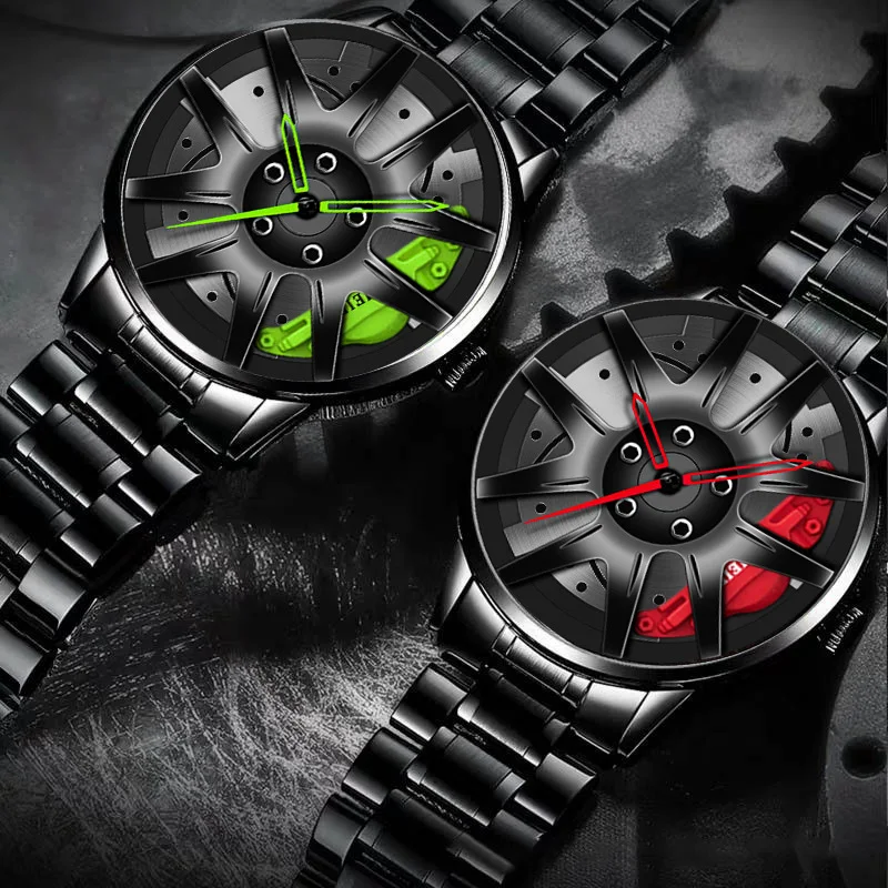 Car Wheel Watches for Men Vacuum Plating Strap with Rim Hub Racing ...