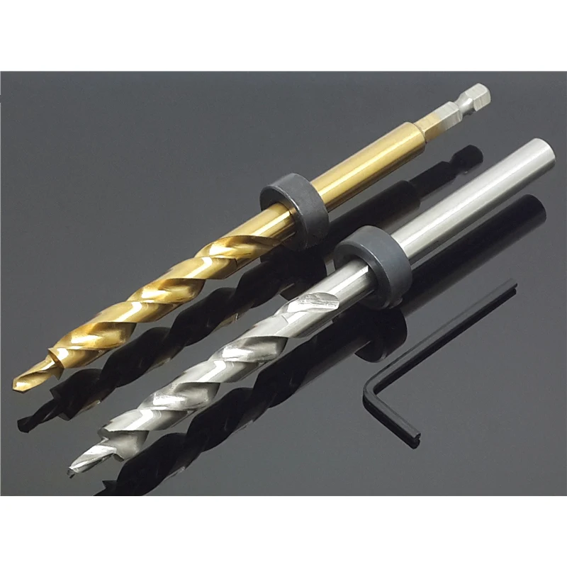 9mm 9.5mm 3/8" Titanium Twist Step Drill Bit + Depth Stop Collar + Hex ...