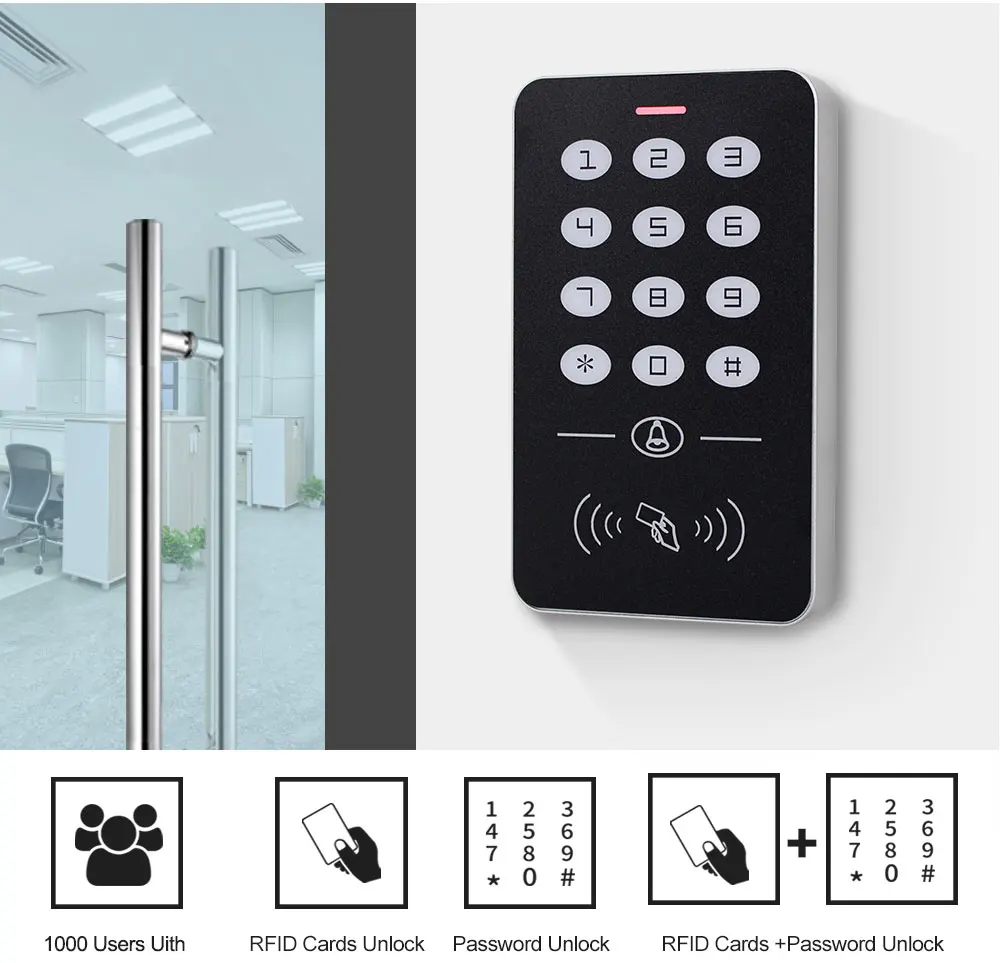 Standalone RFID Access Control Keypad Door Opener Programmer 1000 User ...