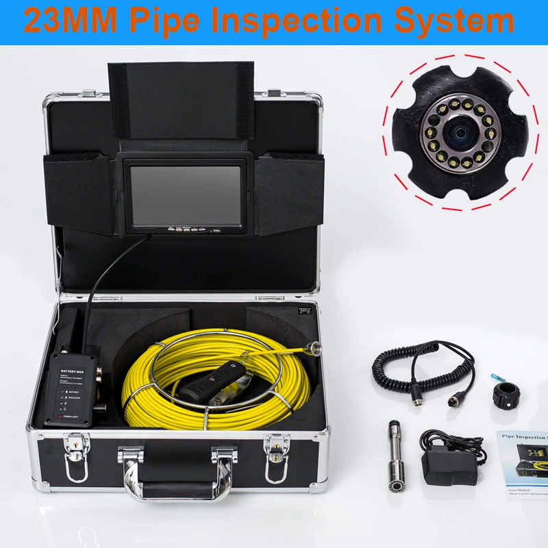 23m/17mm/6.5mm Lens Industrial Pipe Endoscope System 7inch Monitor ...