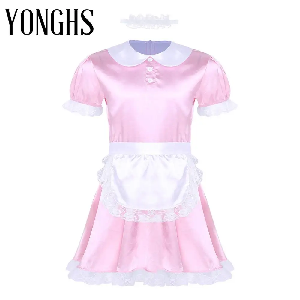 Disfraz de mujer Sissy Girl para hombre, Vestido de satén de manga ...