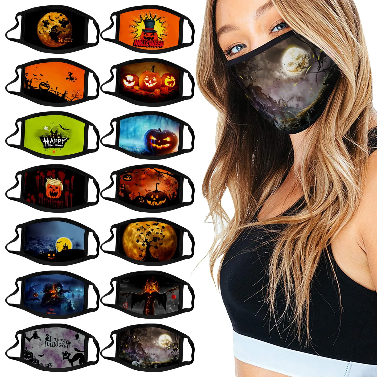 5Pcs Volwassen Katoen Bescherm Print Herbruikbare Horror Masker Mascara ...