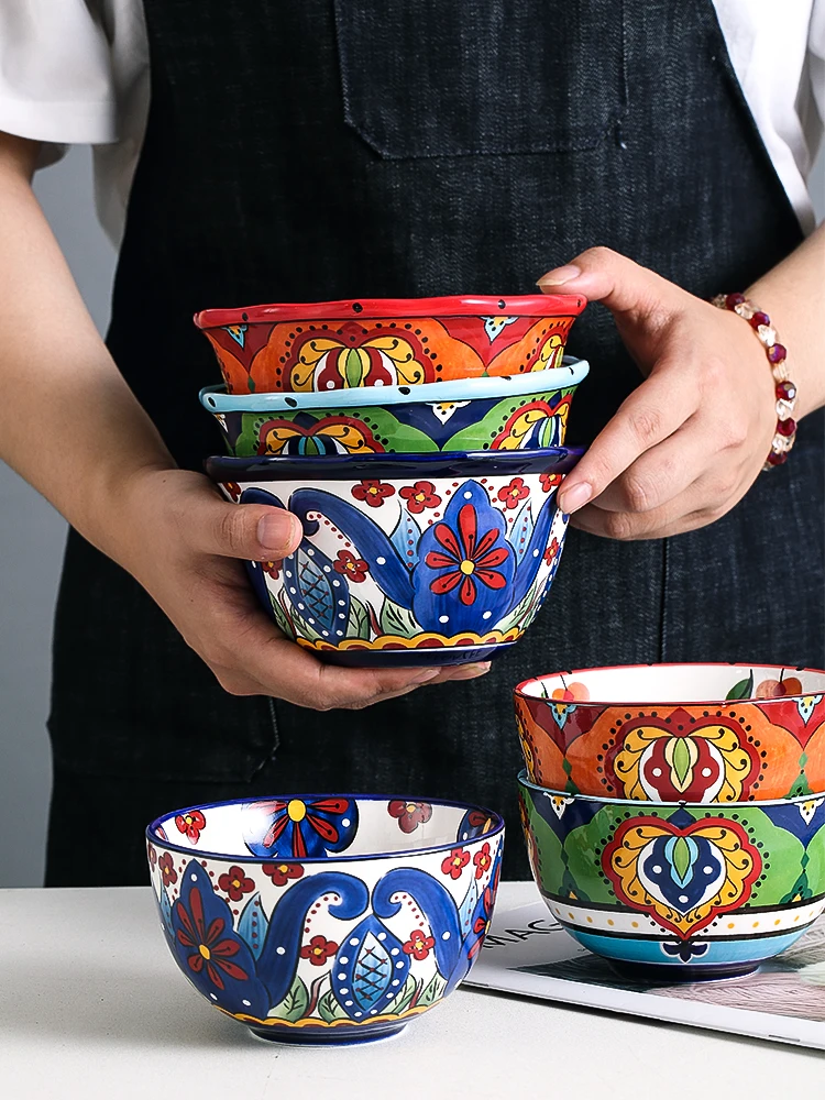 Bohemian-hand-painted-bowl-ceramic-rice-bowl-household-rice-bowl-fruit ...