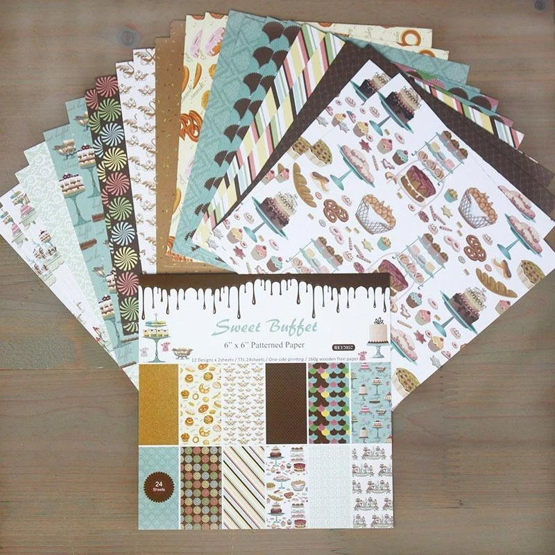 24 Sheets Sweet Buffet Craft Paper Pads Cutting Dies Art Background ...