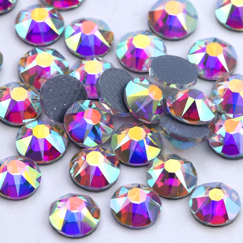 New Cut Facets 8 big 8 small hot back SS10-SS40 Crystal AB Iron On ...