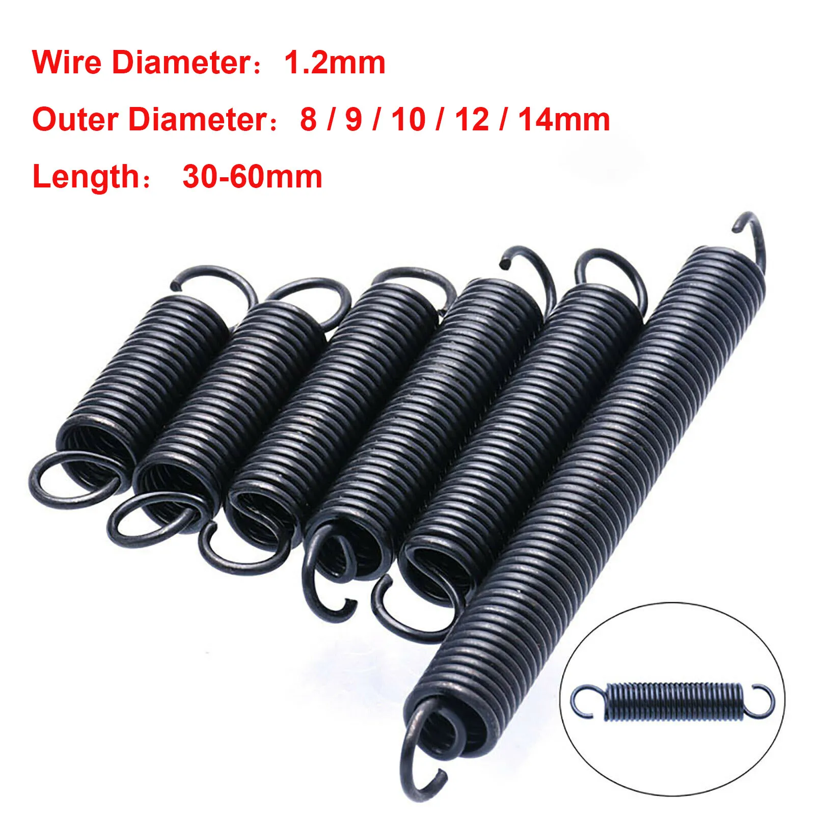 5Pcs-1-2mm-Wire-Diameter-Tension-Spring-With-Open-Hook-Extension-Spring ...