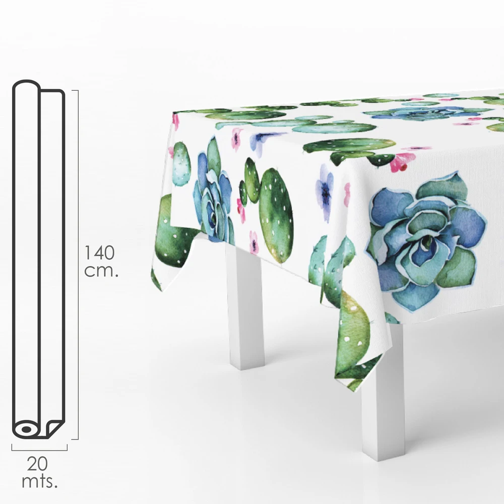 Cactus Rectangular rubber tablecloth. Waterproof anti stain PVC 140 cm ...