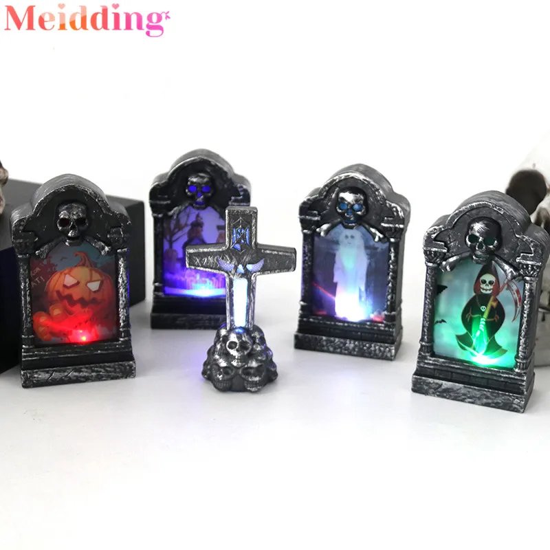 ฮาโลวีน Tombstone LED Light จำลอง Glowing Skull Tombstone Props สยอง ...