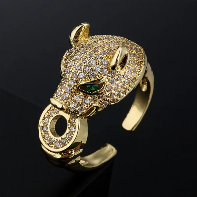 Vagzeb Gold Color AAA Cubic Zirconia Leopard Head Design Resizable Ring ...