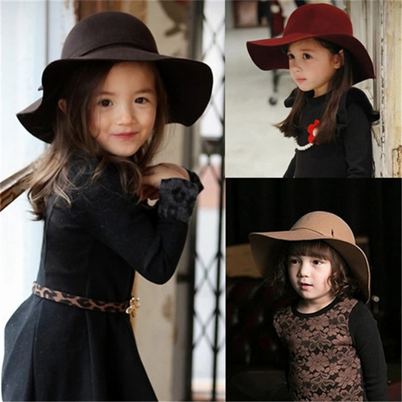 New-1PC-Children-Girls-Floppy-Wide-Brim-Big-Felt-Hat-Bowknot-Beach-Hat ...