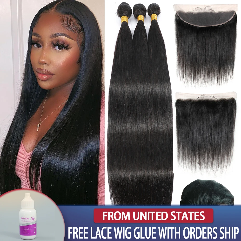 Straight HD Transparent Lace Frontal with Bundles 36 Inch Straight ...