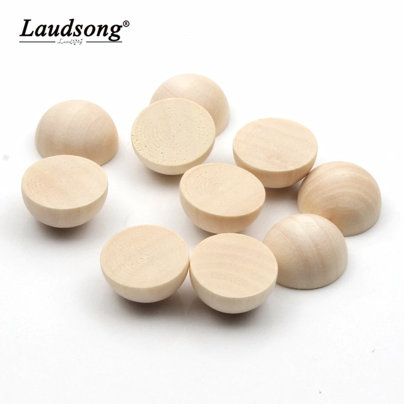 15/20/25/30/40MM Natural Wooden Beads Half Back Convex Round Unfinished ...