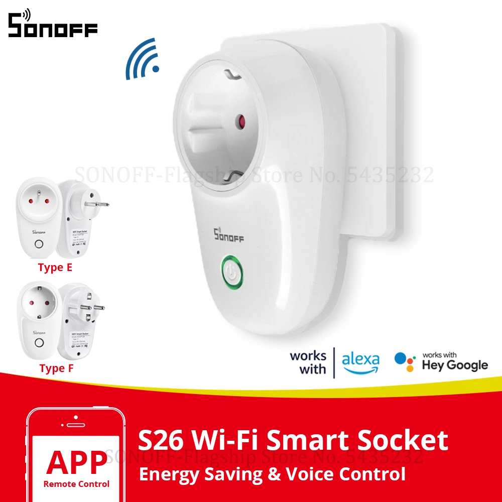 Itead SONOFF S26 EU Wifi Smart Socket Plug EU E/EU F Electrical Power Socket Timer Outlet Via e ...