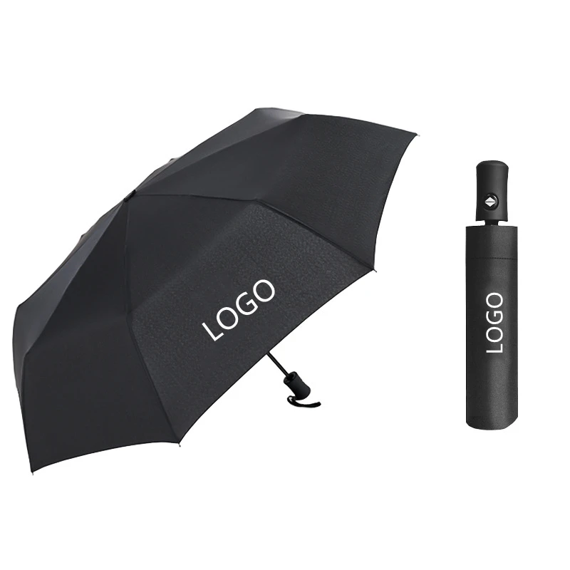 New-Automatic-Tri-fold-Umbrella-Black-Rubber-Business-Car-Logo-Folding ...