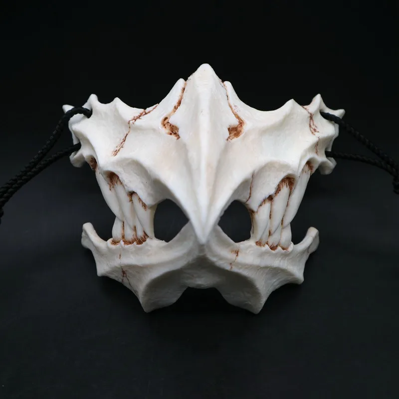 Half Animal Mask Long Teeth Demon Samurai White Bone Mask Tengu Dragon ...