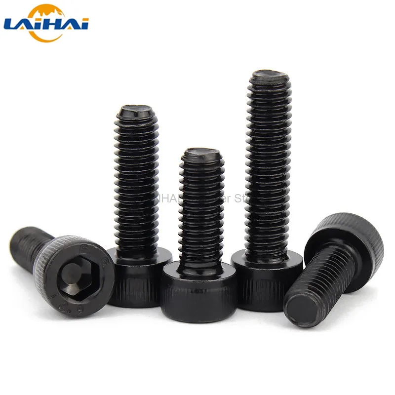 10/50pcs M2 M2.5 M3 M4 M5 M6 M8 Black Grade 12.9 Steel Din912 All Full Thread Hexagon Hex Socket ...