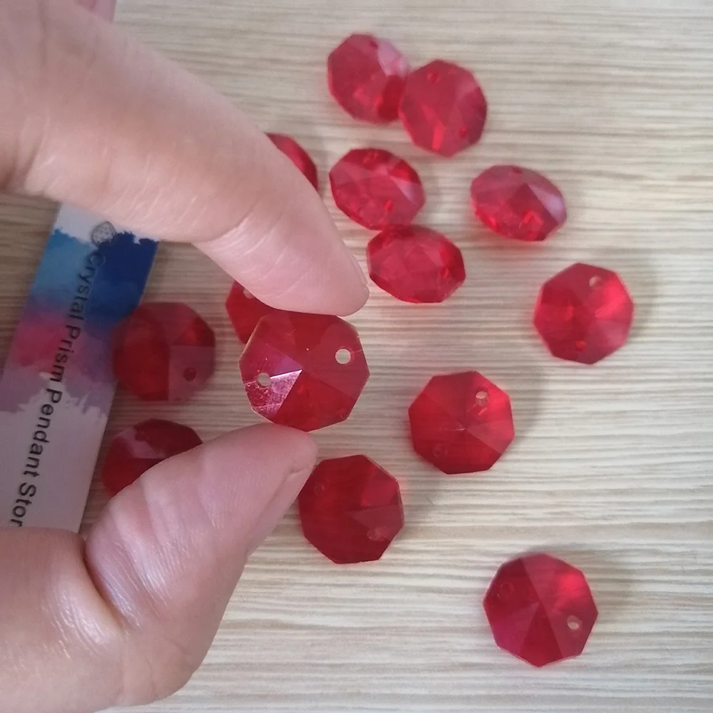 Camal 20pcs Red 14mm Crystal Octagonal Loose Beads Two Holes Prisms ...