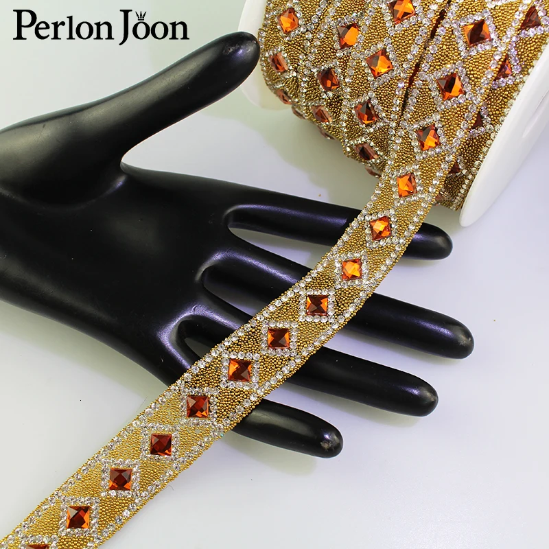 1 yard Gold silver retro rhinestone hot fix tape ribbon crystal ...