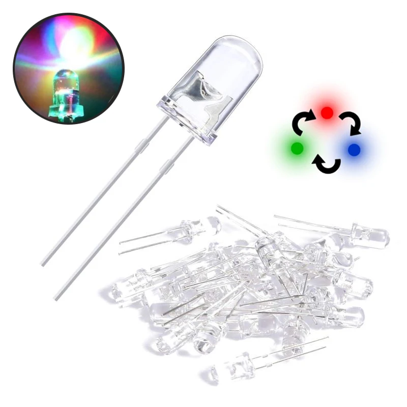 F5 5mm 100pcs/ 1000pcs/lot Fast/Slow RGB Flash Red Green Blue Rainbow ...