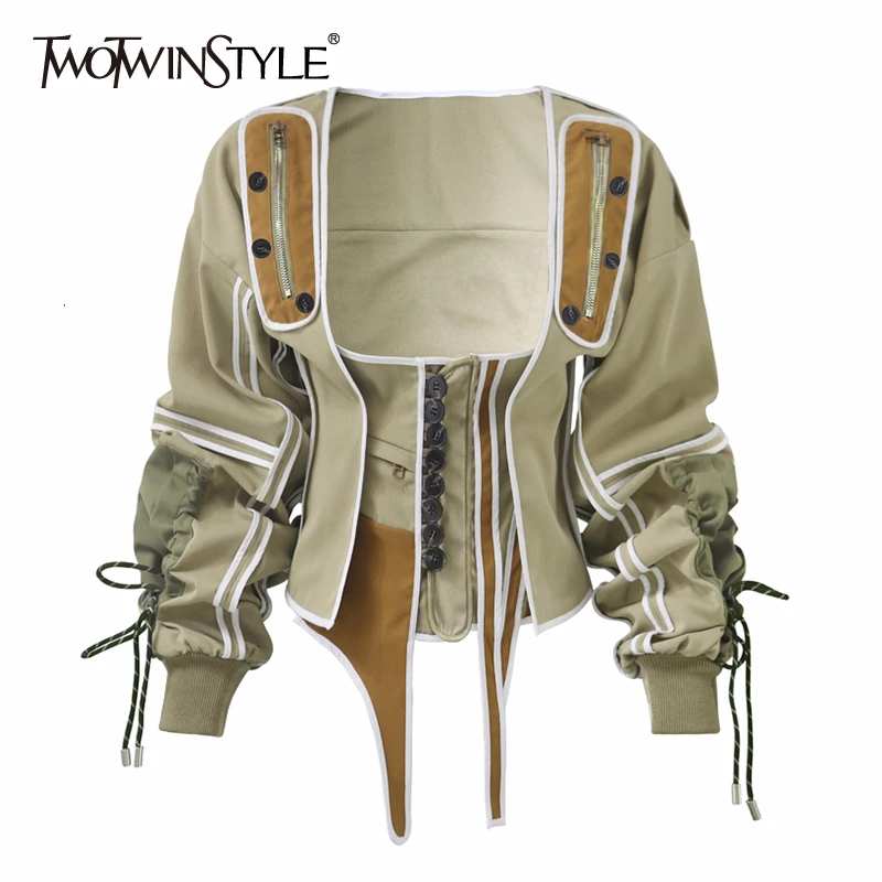 Twotwinstyle Casual Patchwork Hit Color Irregular Jacket Women Square ...
