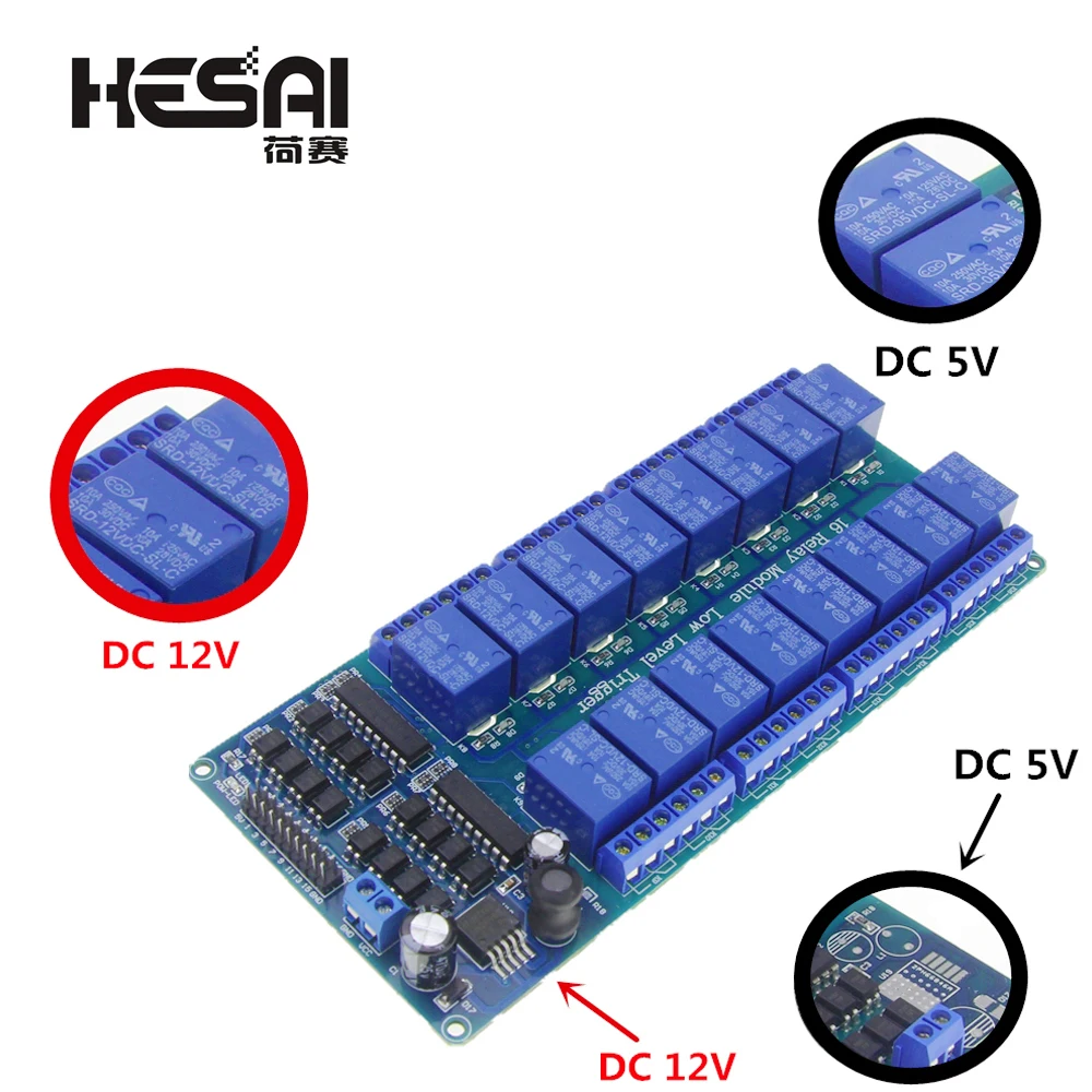 Dc 5v 12v Sixteen 16 Channel Relay Module Interface Board With ...