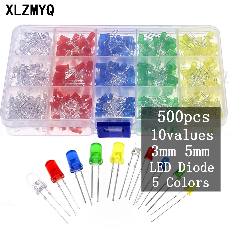 500pcs-3mm-5mm-LED-Diode-Light-Assorted-Kit-DIY-LED-set-White-Yellow ...