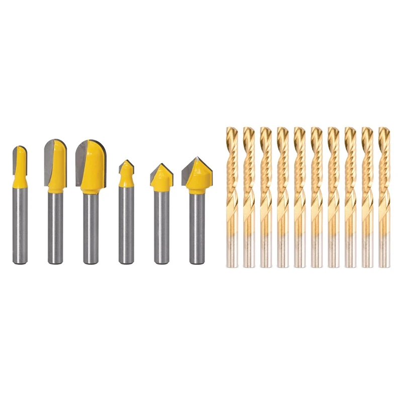 6PC 1/4 Shank Router Bits Set Core Box Bit Round Nose Bit 90 Degree V ...