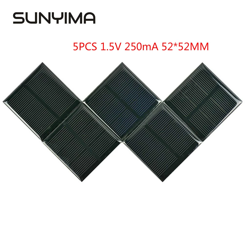 SUNYIMA 5PCS 1.5V 250mA Polycrystalline Solar Panel 52*52mm Mini Solar ...